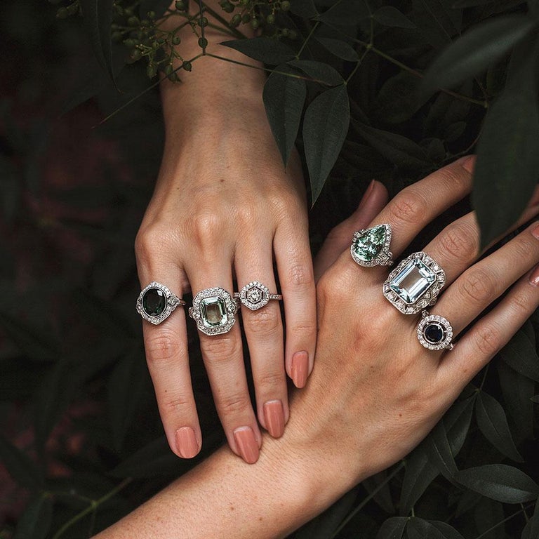 7.47 Carat Bright Blue Green Pear Cut Aquamarine and Diamond 18 Carat ...