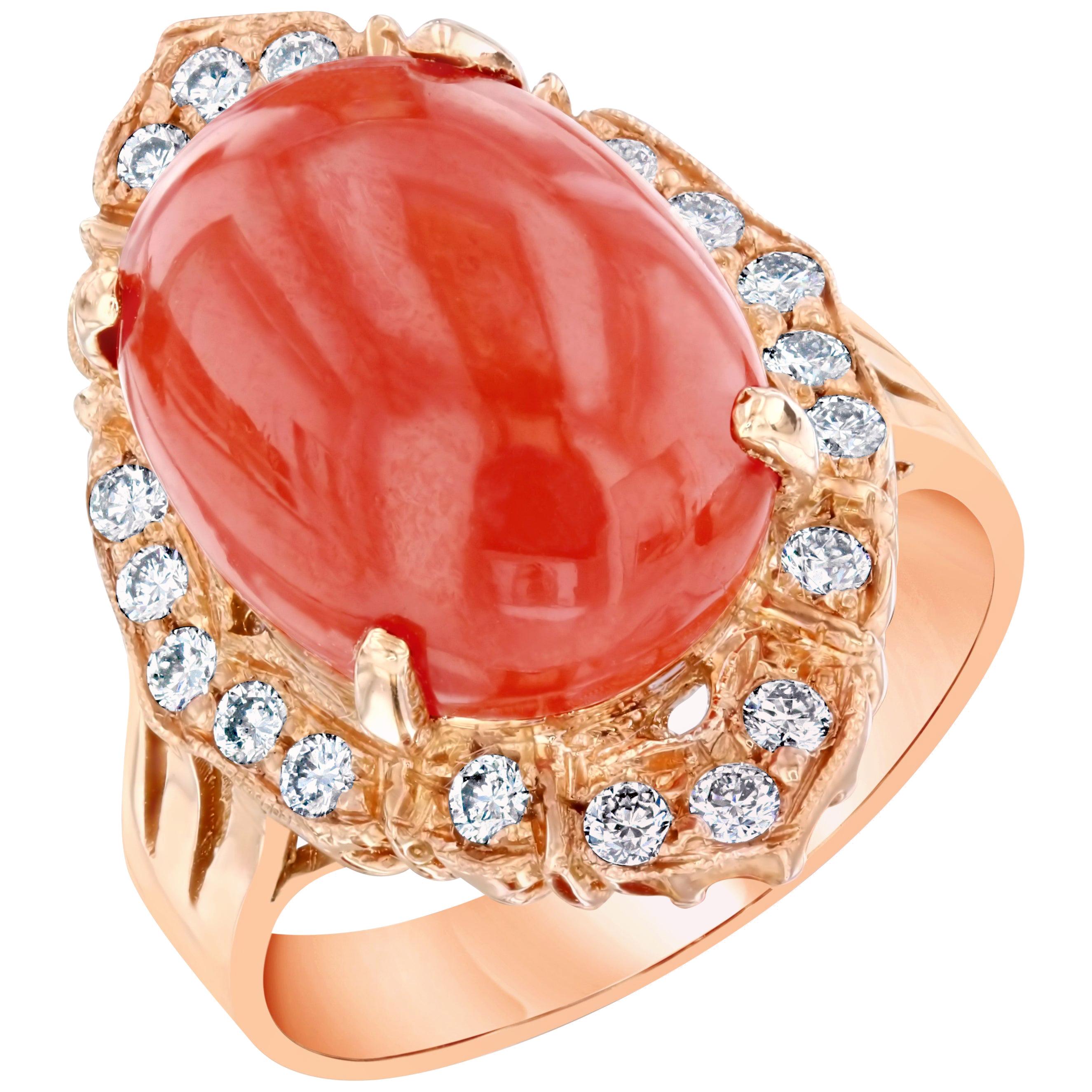 Coral Diamond Cocktail Ring at 1stDibs