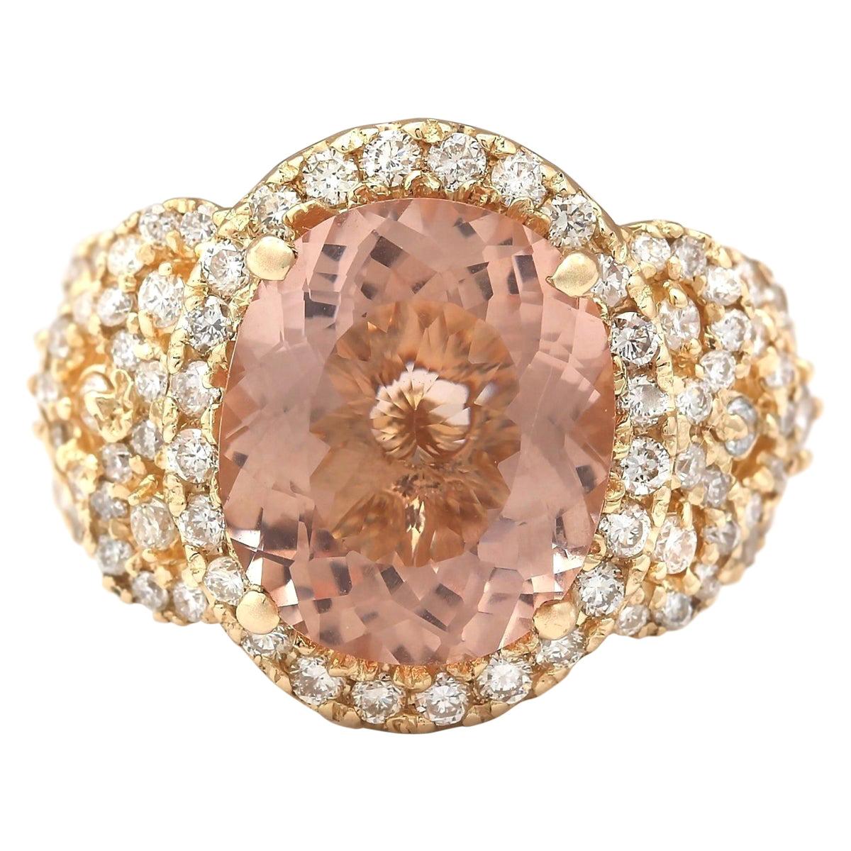 7.49 Carat Natural Morganite 18 Karat Yellow Gold Diamond Ring For Sale ...