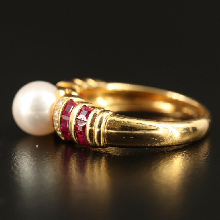 Customizable Pearl Ruby Engagement Ring Modern Wedding Band with ...