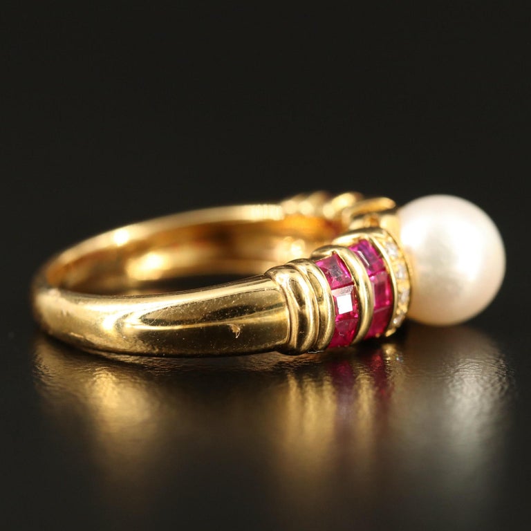 Customizable Pearl Ruby Engagement Ring Modern Wedding Band with ...