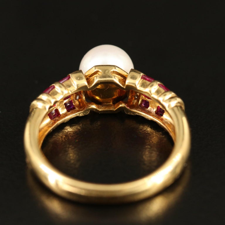 Customizable Pearl Ruby Engagement Ring Modern Wedding Band with ...
