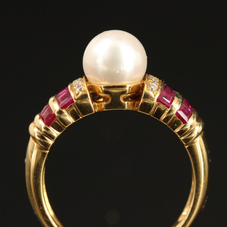 Customizable Pearl Ruby Engagement Ring Modern Wedding Band with ...
