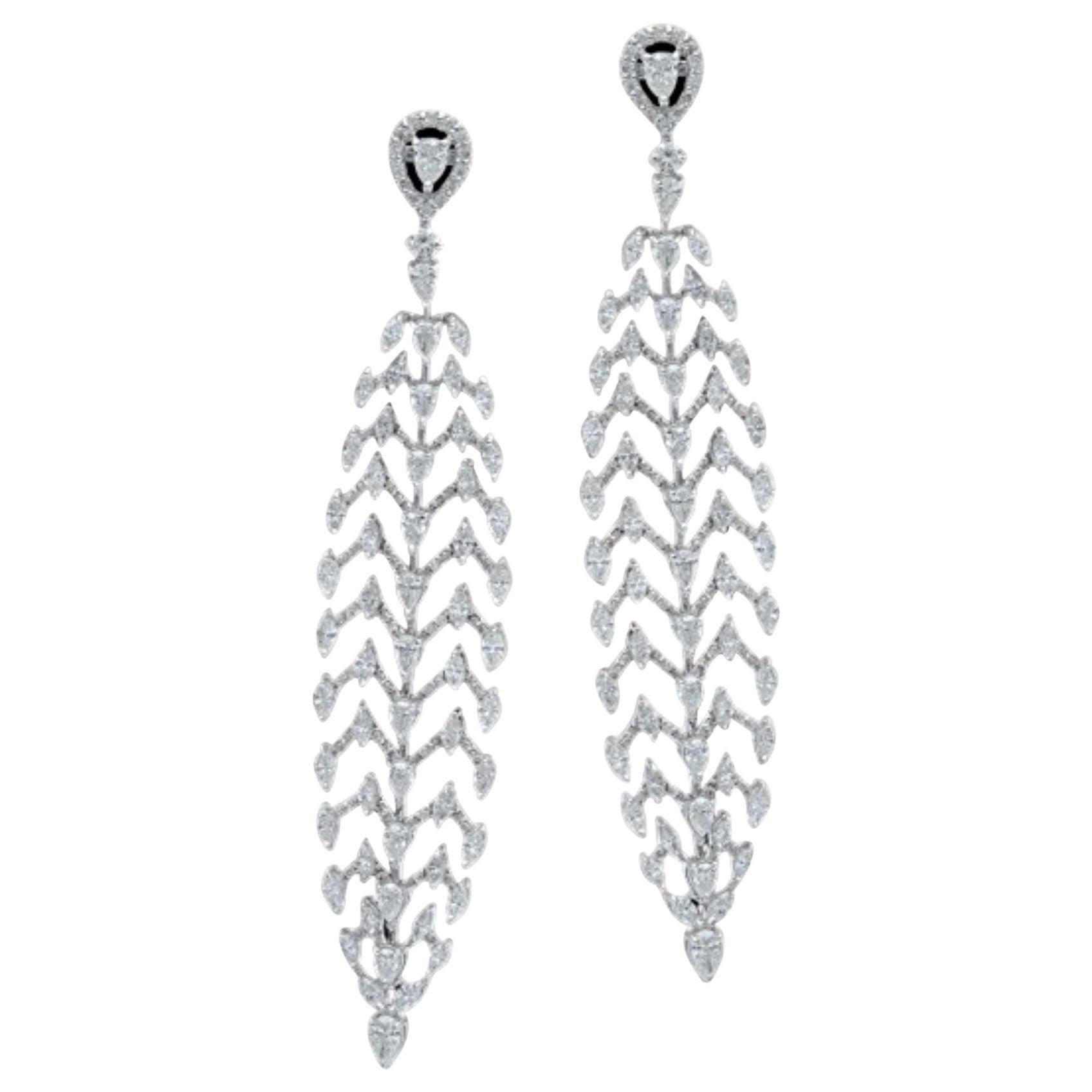 7.5 Carat Round Brilliant Cut and Rose Cut Diamonds Leaf Earrings For ...