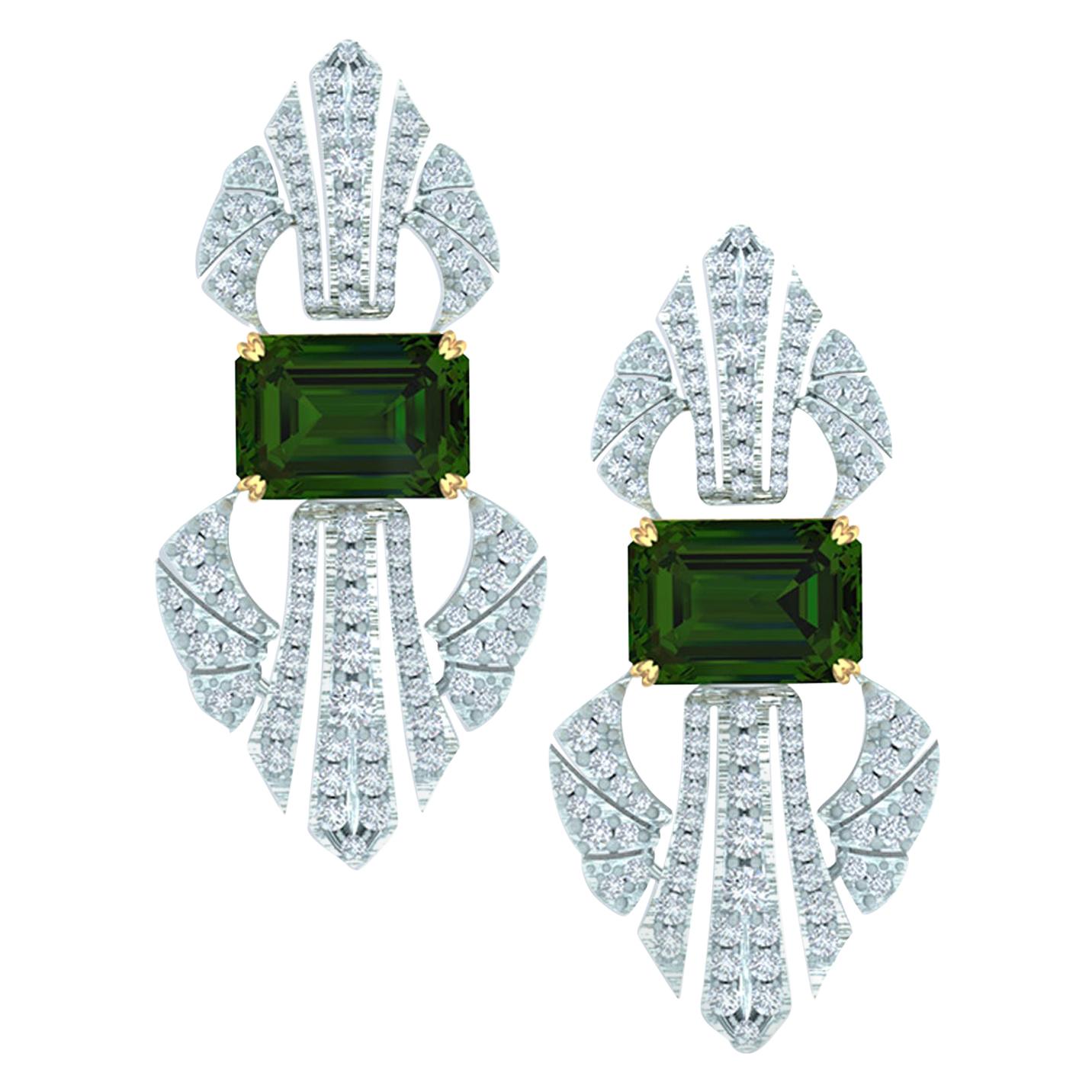 Dramatic Tourmaline and Diamond Drop Earrings at 1stDibs