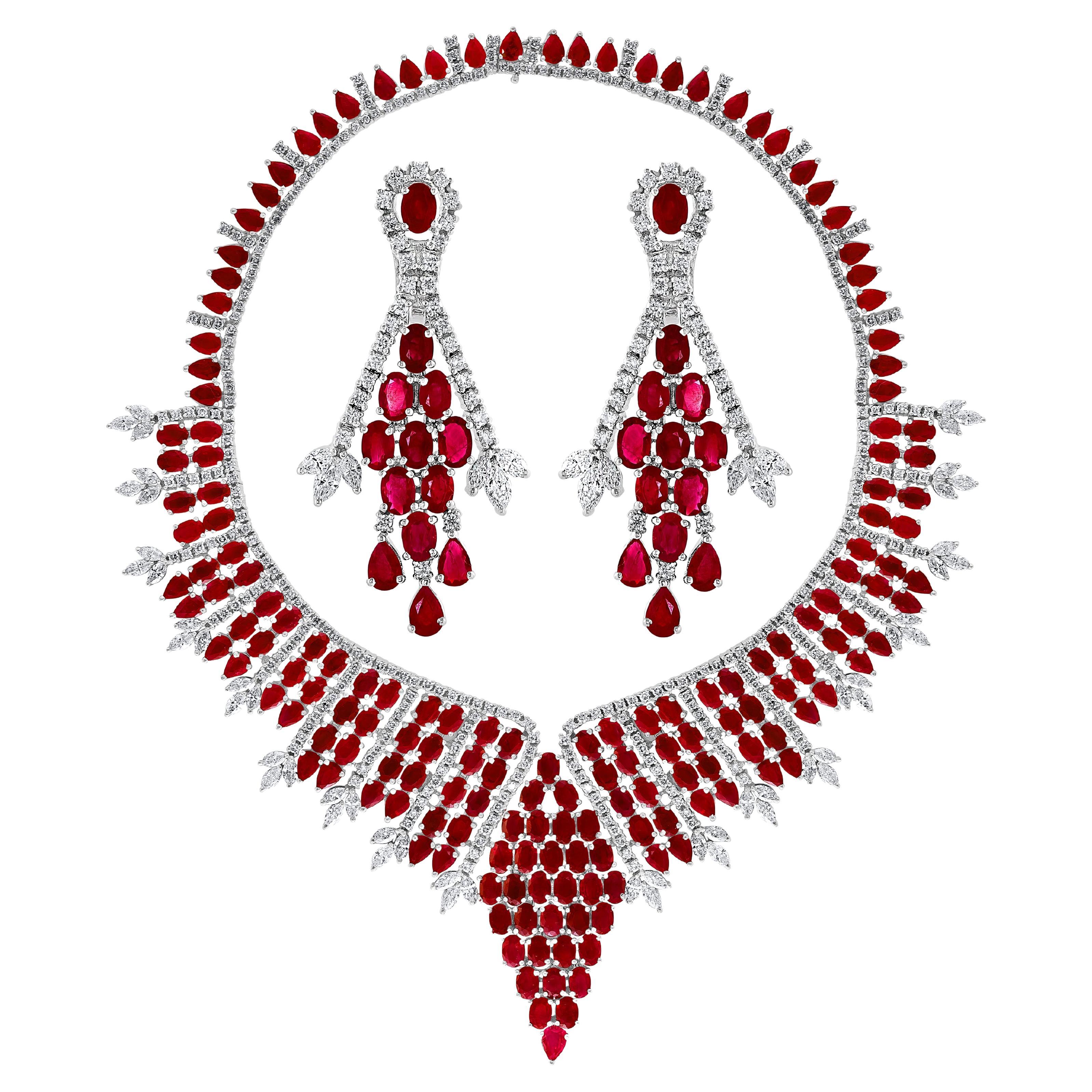 18 Karat Gold Diamond, Burma Ruby Necklace Suite For Sale at 1stDibs ...