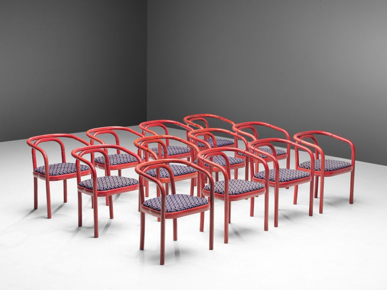 Large Set of Ton Chairs with Red Wooden Frames +75 For Sale at 1stDibs