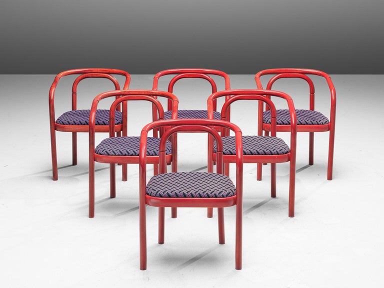 Large Set of Ton Chairs with Red Wooden Frames +75 For Sale at 1stDibs