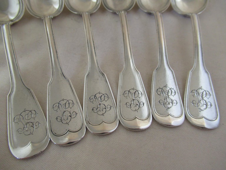 750 Silver Set of 6 Fiddle and Thread Large Teaspoons European For Sale ...