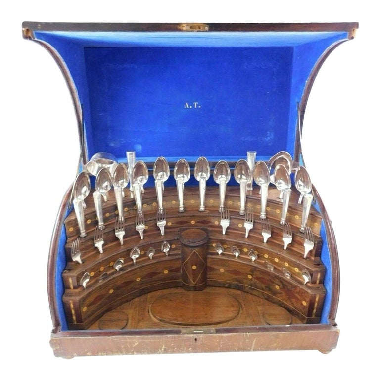 750 Silver ‘Unknown’ Cutlery Set Service 50 Pieces Fitted Box T Mono ...