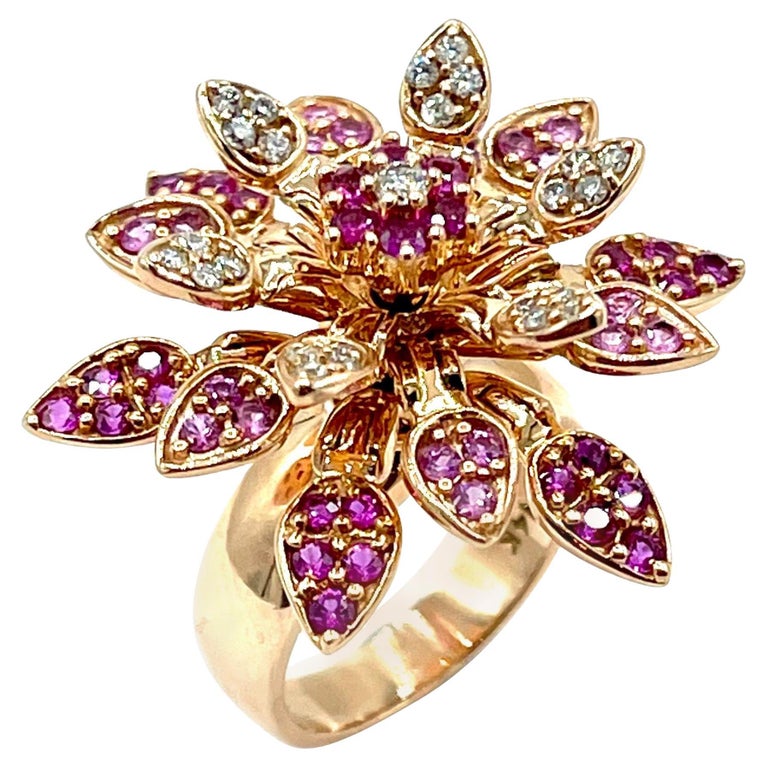 New / Effy Ruby, Diamond Mechanical Flower Ring /14K Gold For Sale at ...