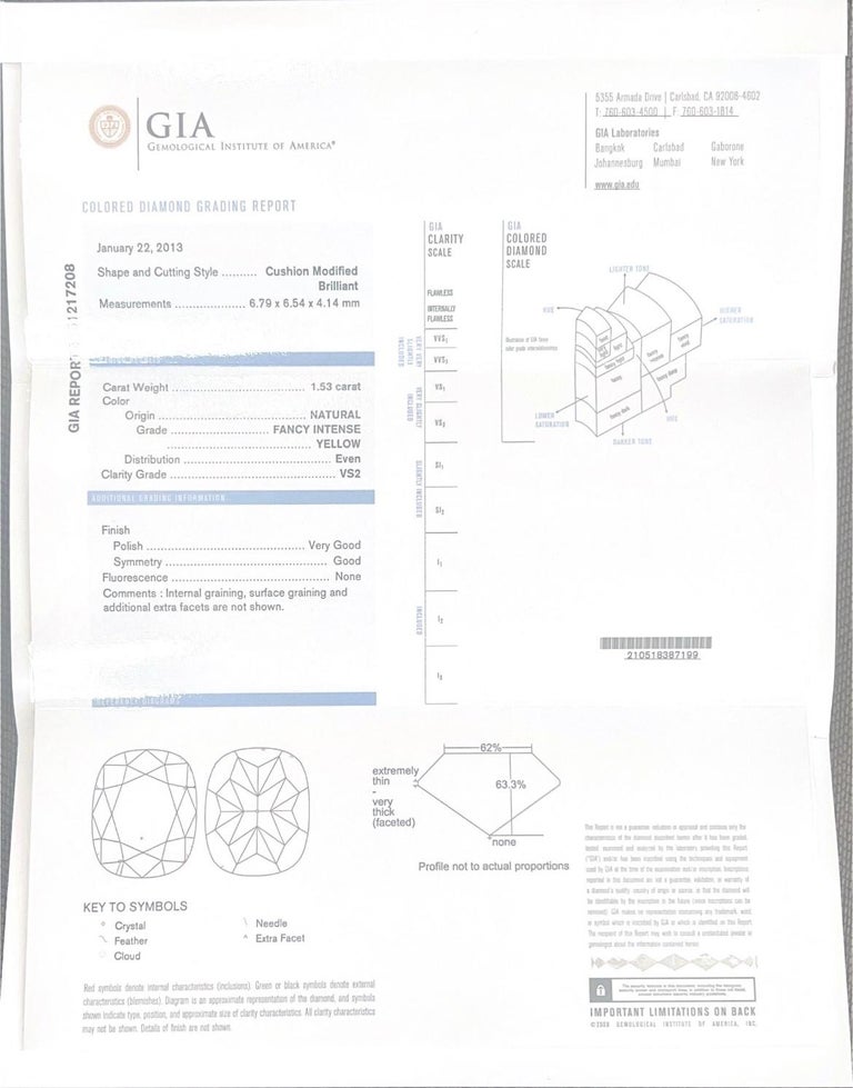 7.53ct GIA Certified Tri Fancy Color Cushion Diamond Ring For Sale at ...
