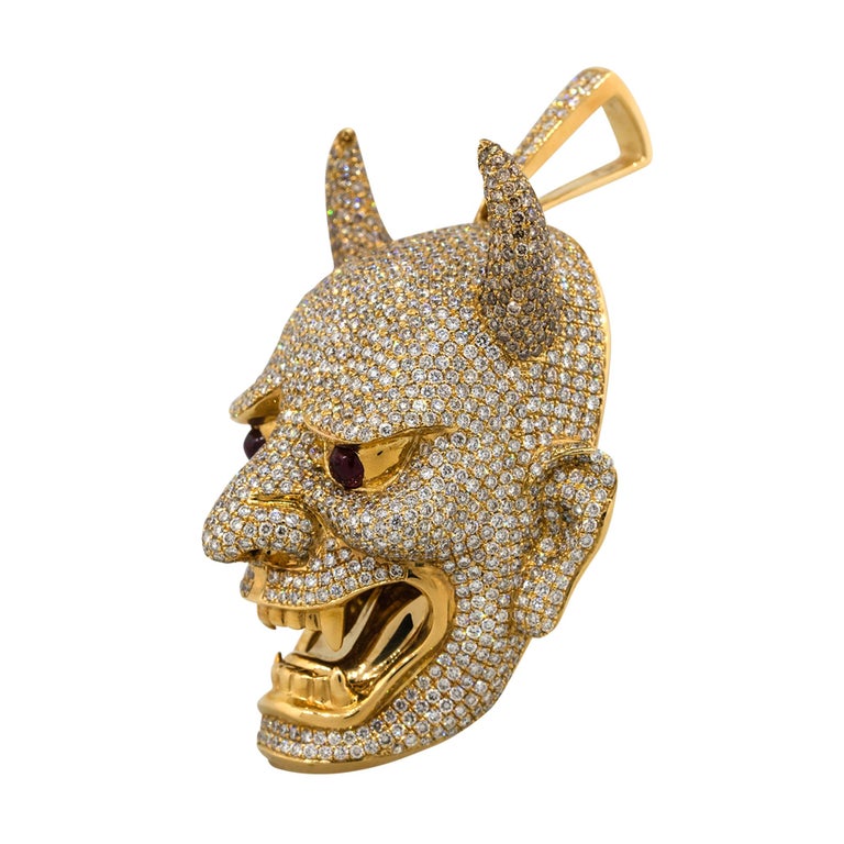 7.55 Carat Diamond Pave Japanese Oni Head Pendant 18 Karat in Stock For ...