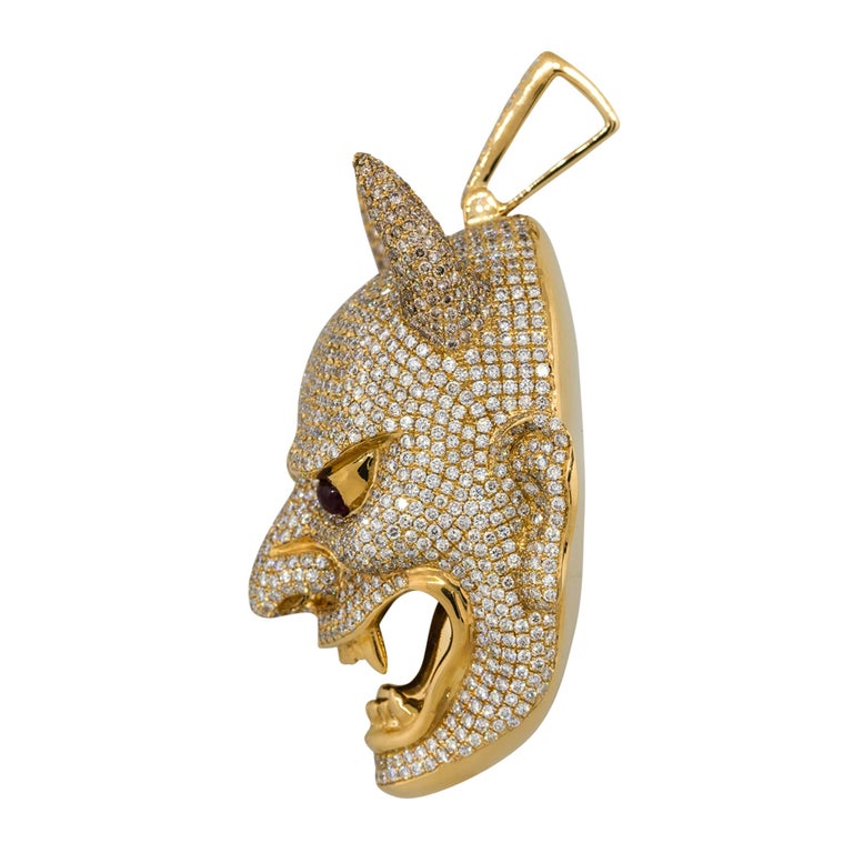7.55 Carat Diamond Pave Japanese Oni Head Pendant 18 Karat in Stock For ...