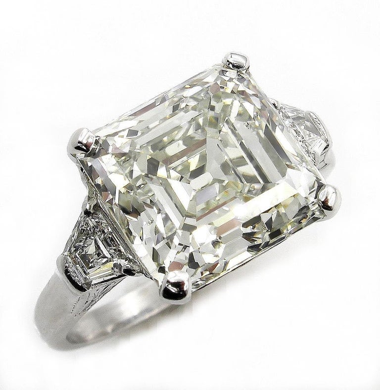 GIA 7.59ct Art Deco Asscher Emerald Cut Diamond Wedding Platinum 3 ...