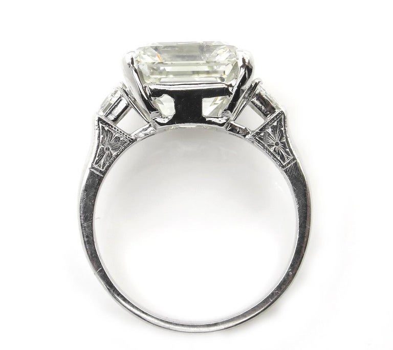 GIA 7.59ct Art Deco Asscher Emerald Cut Diamond Wedding Platinum 3 ...
