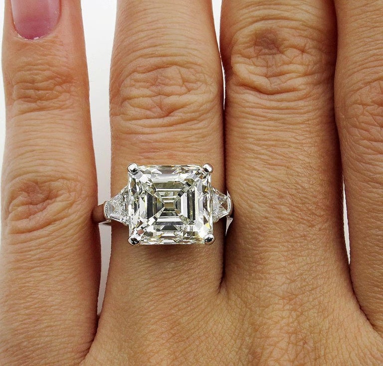 GIA 7.59ct Art Deco Asscher Emerald Cut Diamond Wedding Platinum 3 ...