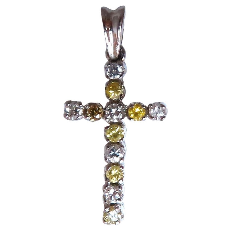 .75ct Natural Fancy Yellow Diamonds Cross Pendant 14 Karat For Sale at ...