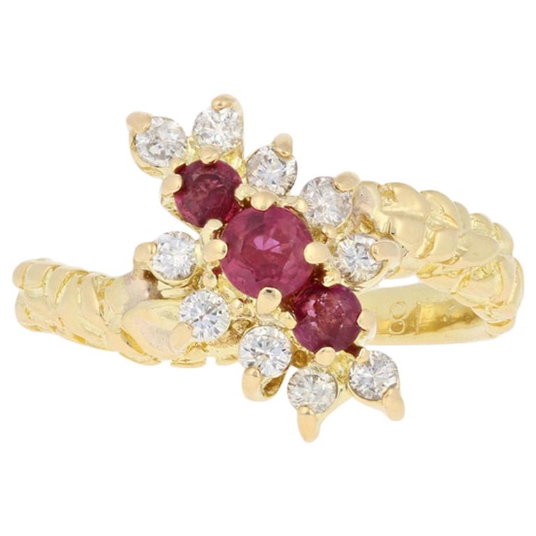 Customizable .75ctw Round Cut Ruby and Diamond Ring, 18k Yellow Gold ...