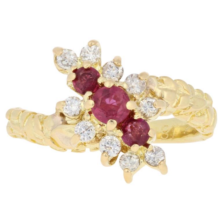 0.65 Carat Round Cut Ruby and Round Diamond 18 Karat Yellow Gold Ring ...