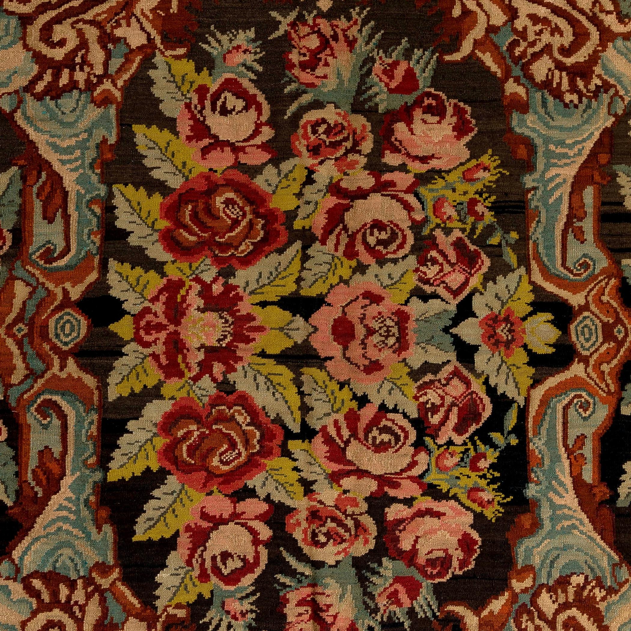 7.5x10.4 Ft Bessarabian Kilim Rug, 1970s Handmade Tapestry, Floral Wall ...