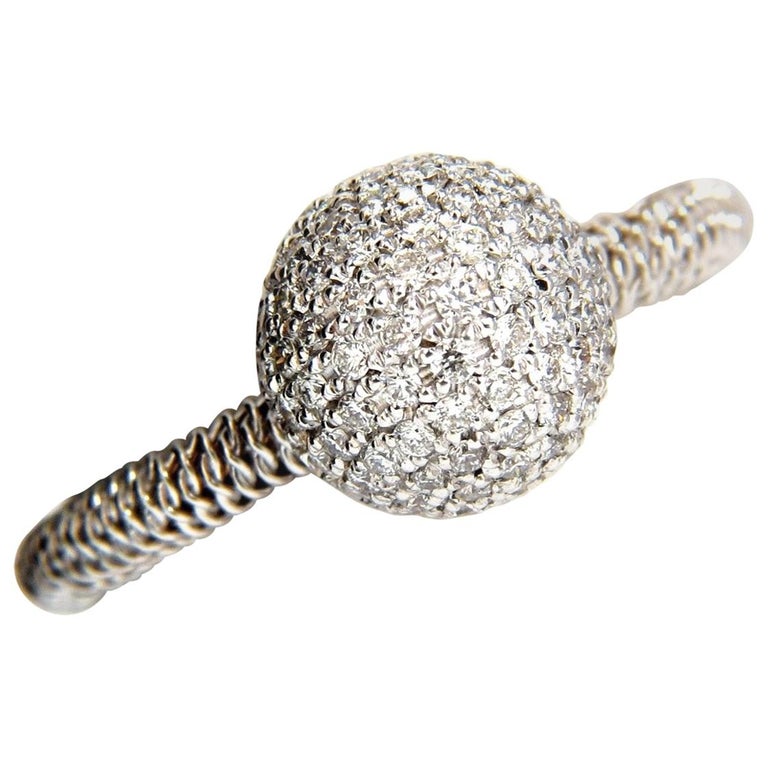 .76 Carat Diamonds Bead Set Ball Ring 18 Karat Coil Wire Wrapped Shank ...