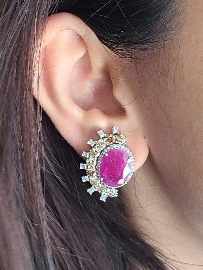 7.61 Carat Natural Un-Heat Ruby and Diamond Studs Set in 18 Karat Gold at 1stDibs