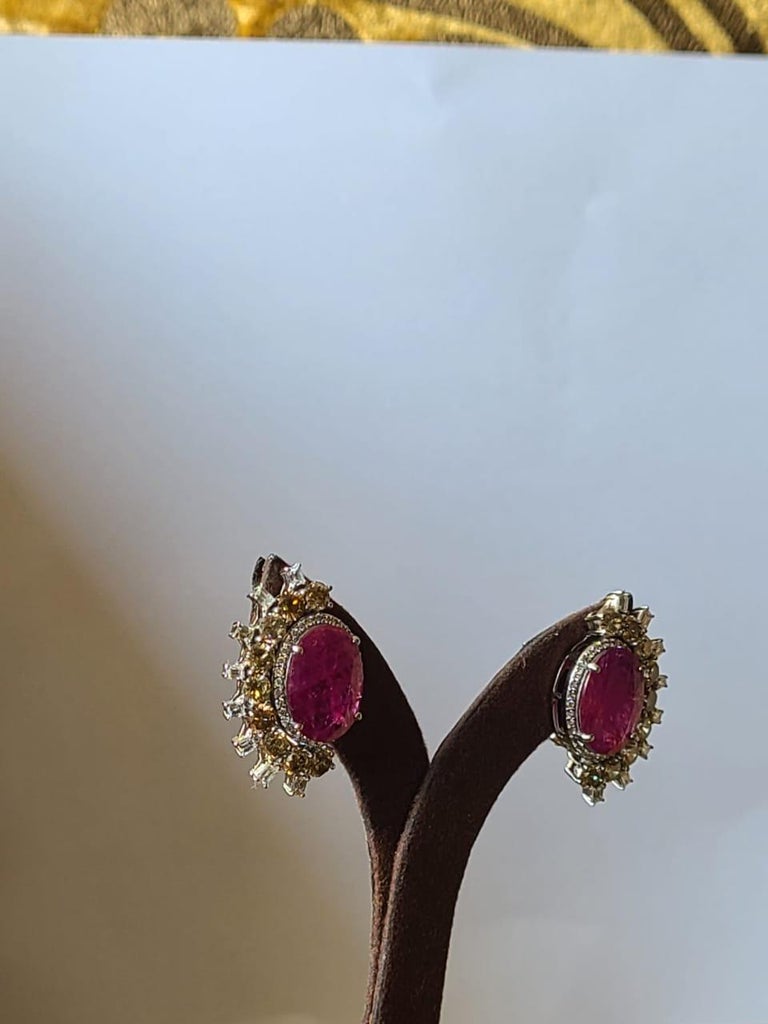 7.61 Carat Natural Un-Heat Ruby and Diamond Studs Set in 18 Karat Gold ...