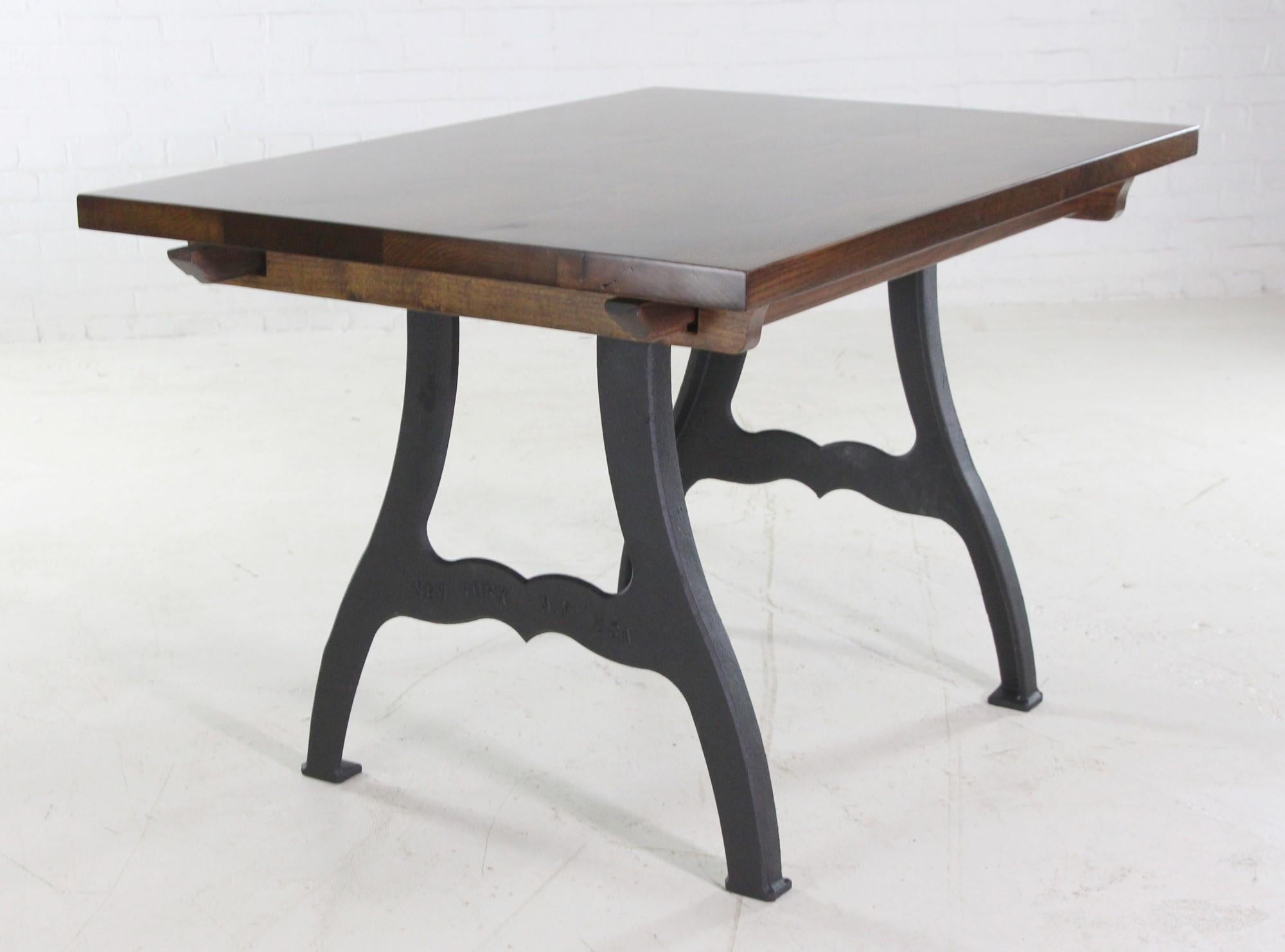 Provincial Stain Oak Dining Table Cast Iron Legs and Extensions For ...