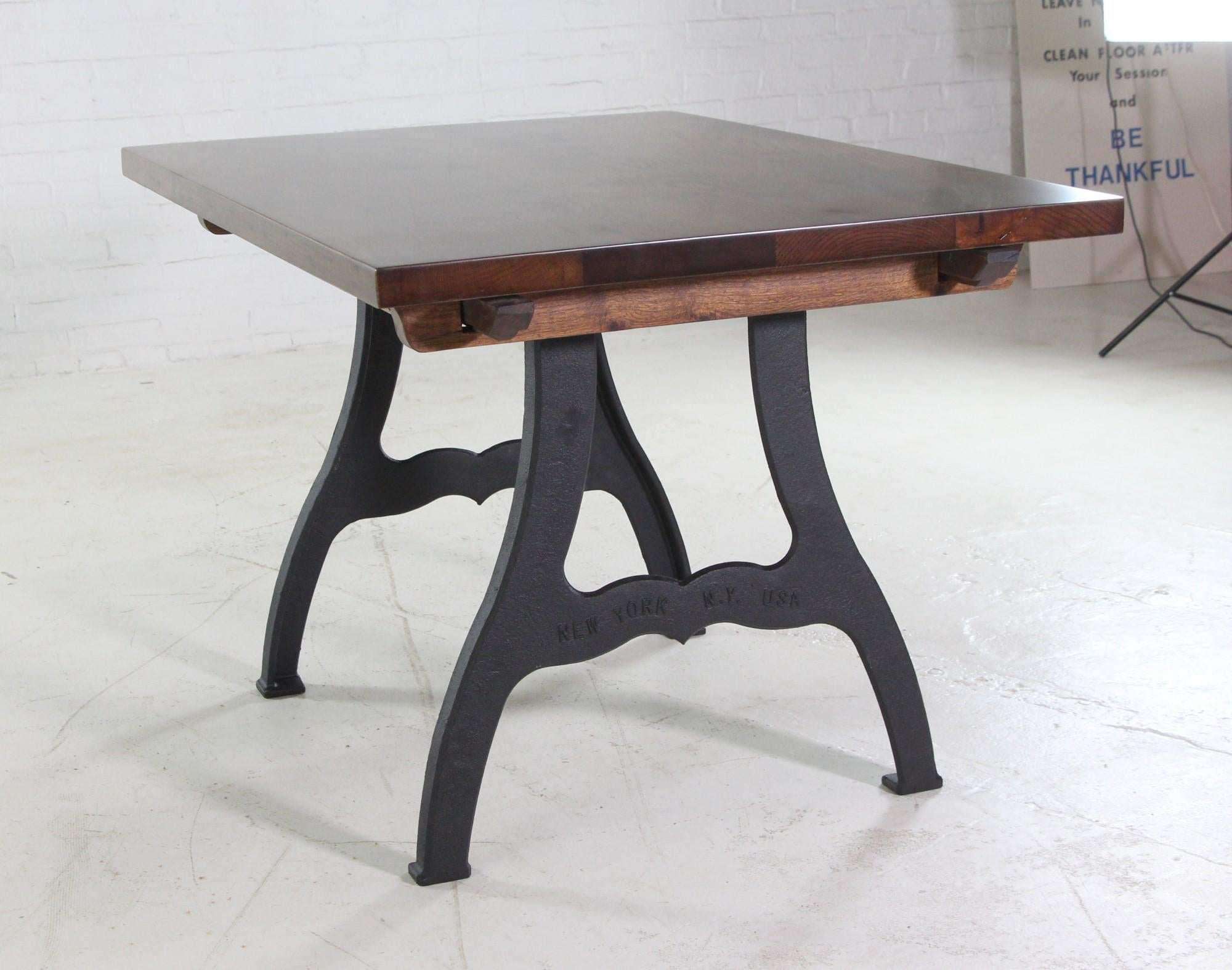 Provincial Stain Oak Dining Table Cast Iron Legs and Extensions For ...