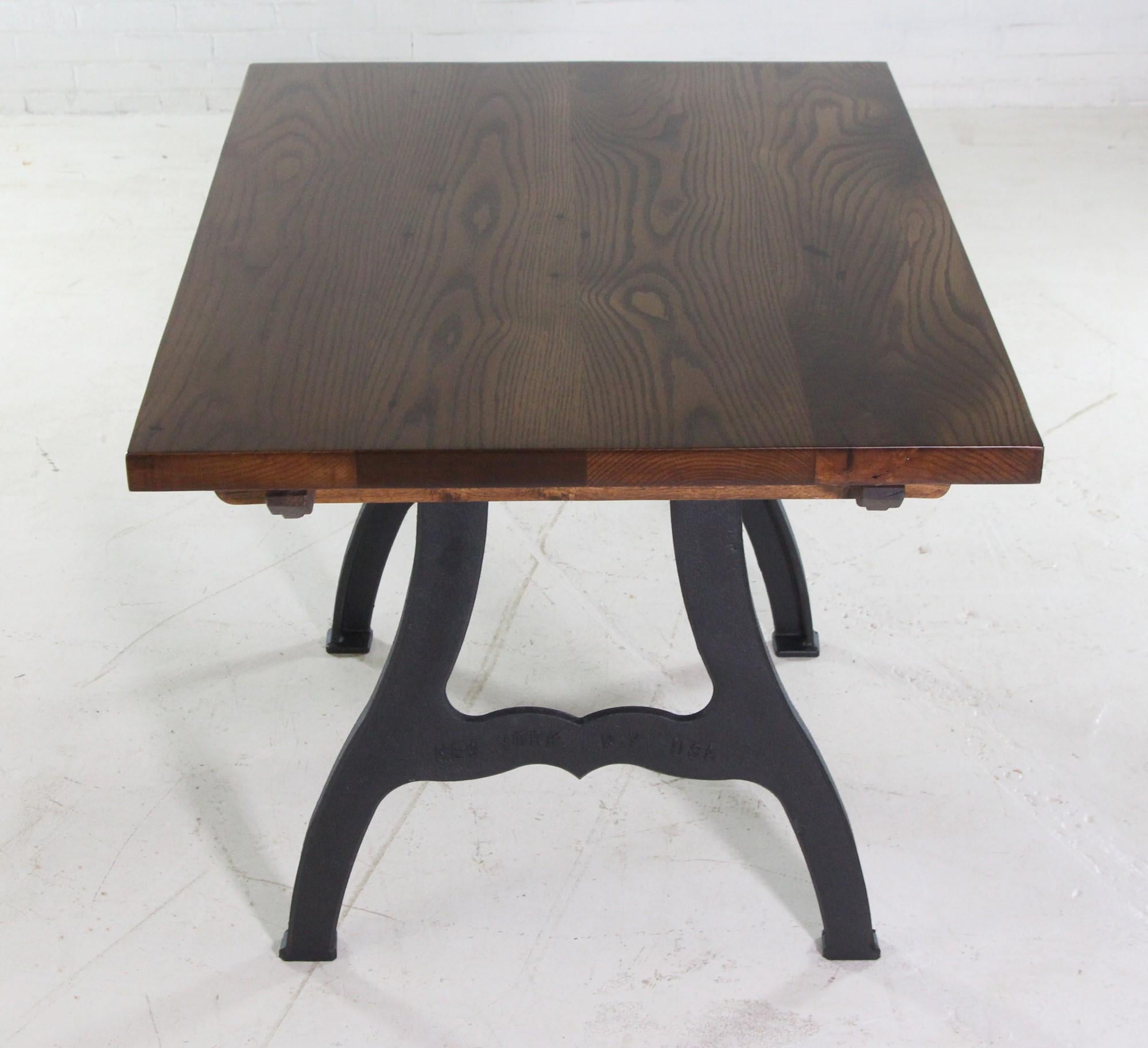 Provincial Stain Oak Dining Table Cast Iron Legs and Extensions For ...