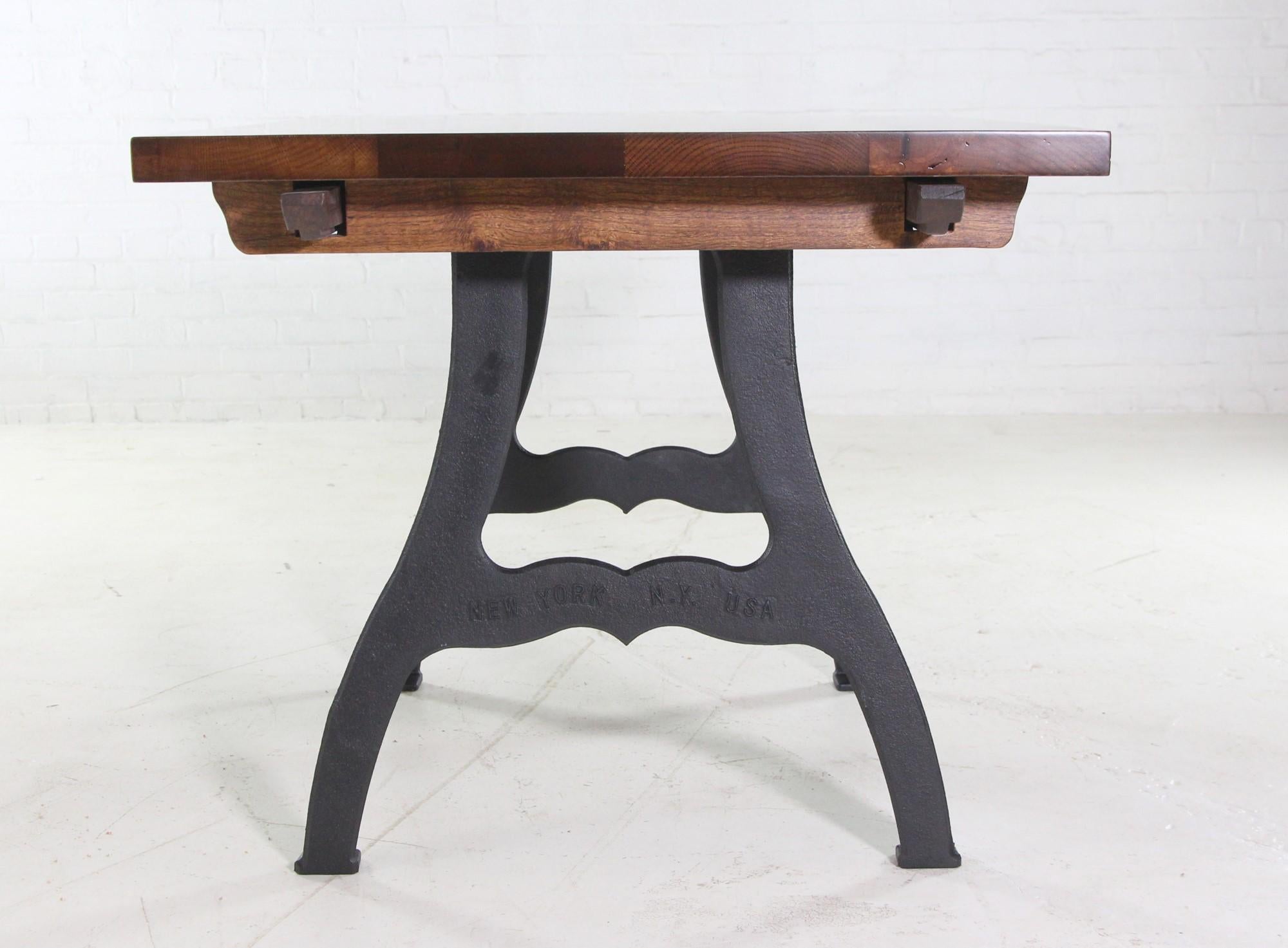 Provincial Stain Oak Dining Table Cast Iron Legs and Extensions For ...