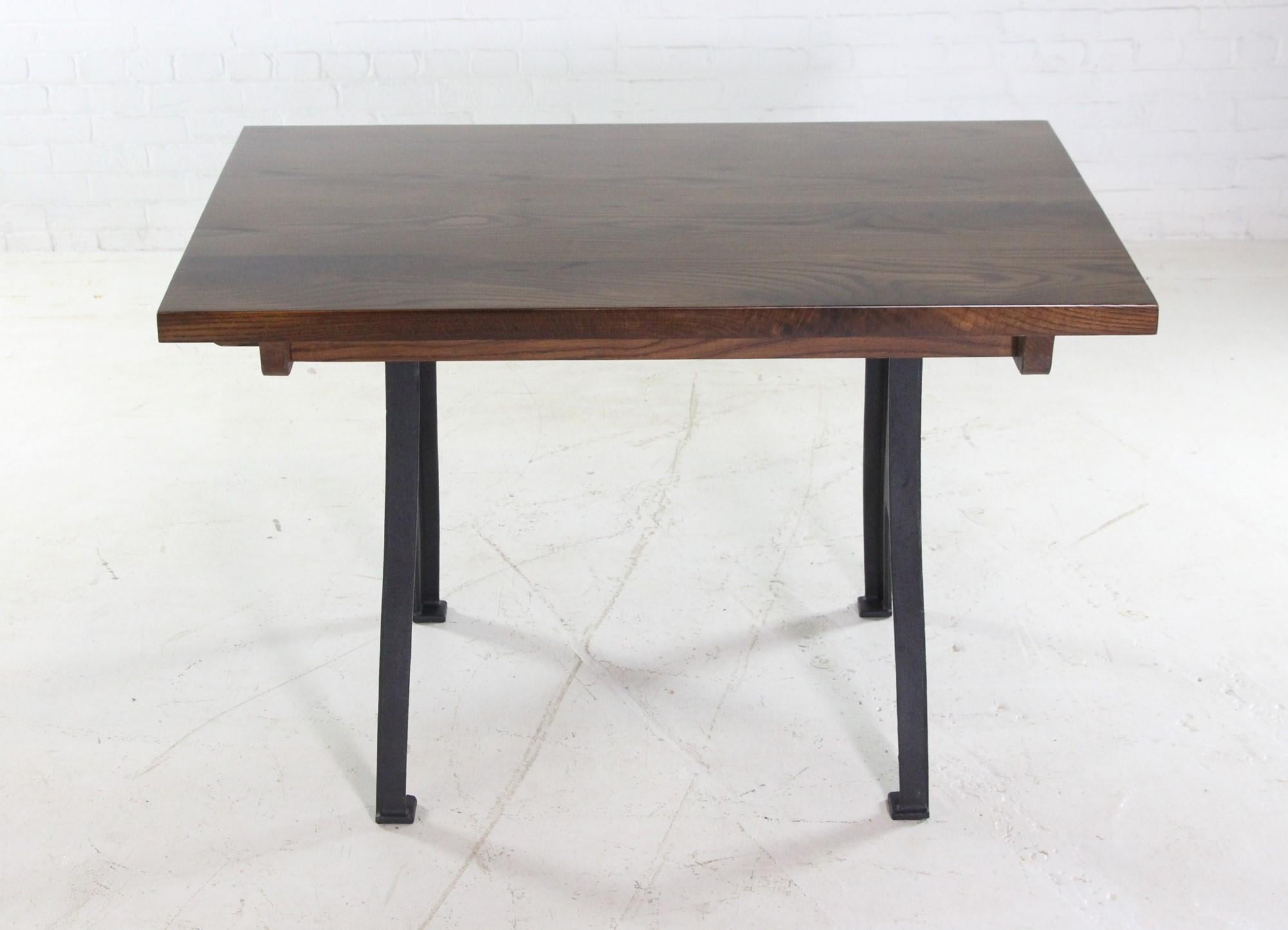 Provincial Stain Oak Dining Table Cast Iron Legs and Extensions For ...
