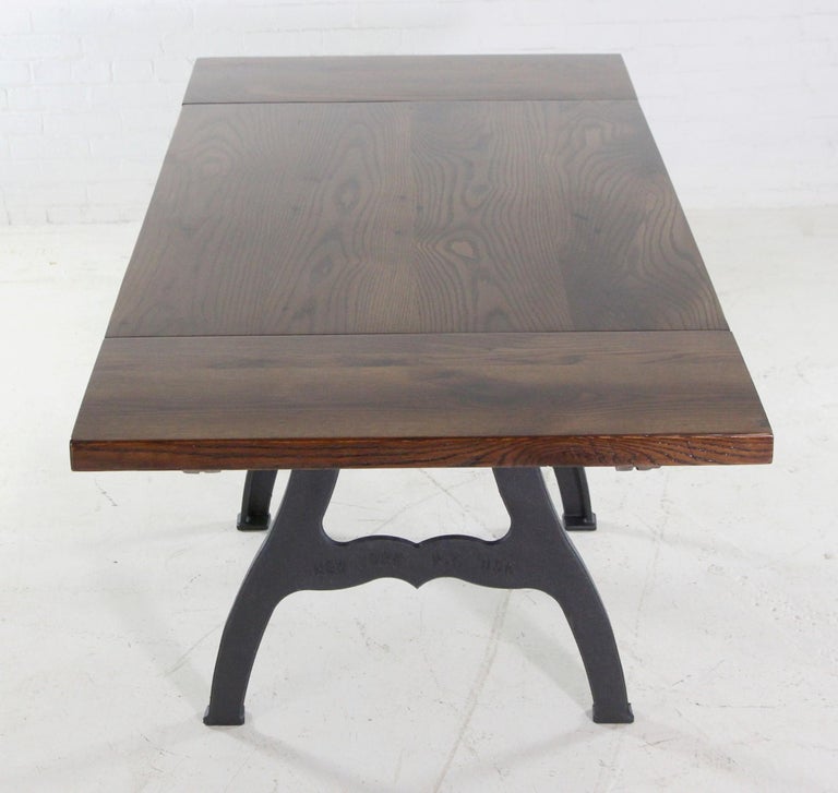 Provincial Stain Oak Dining Table Cast Iron Legs and Extensions For ...