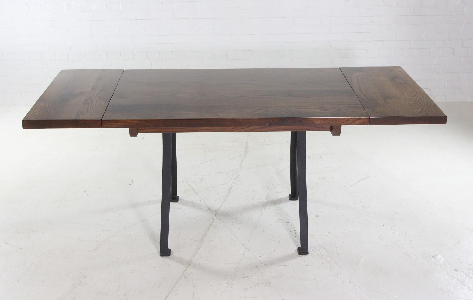 Provincial Stain Oak Dining Table Cast Iron Legs and Extensions For ...