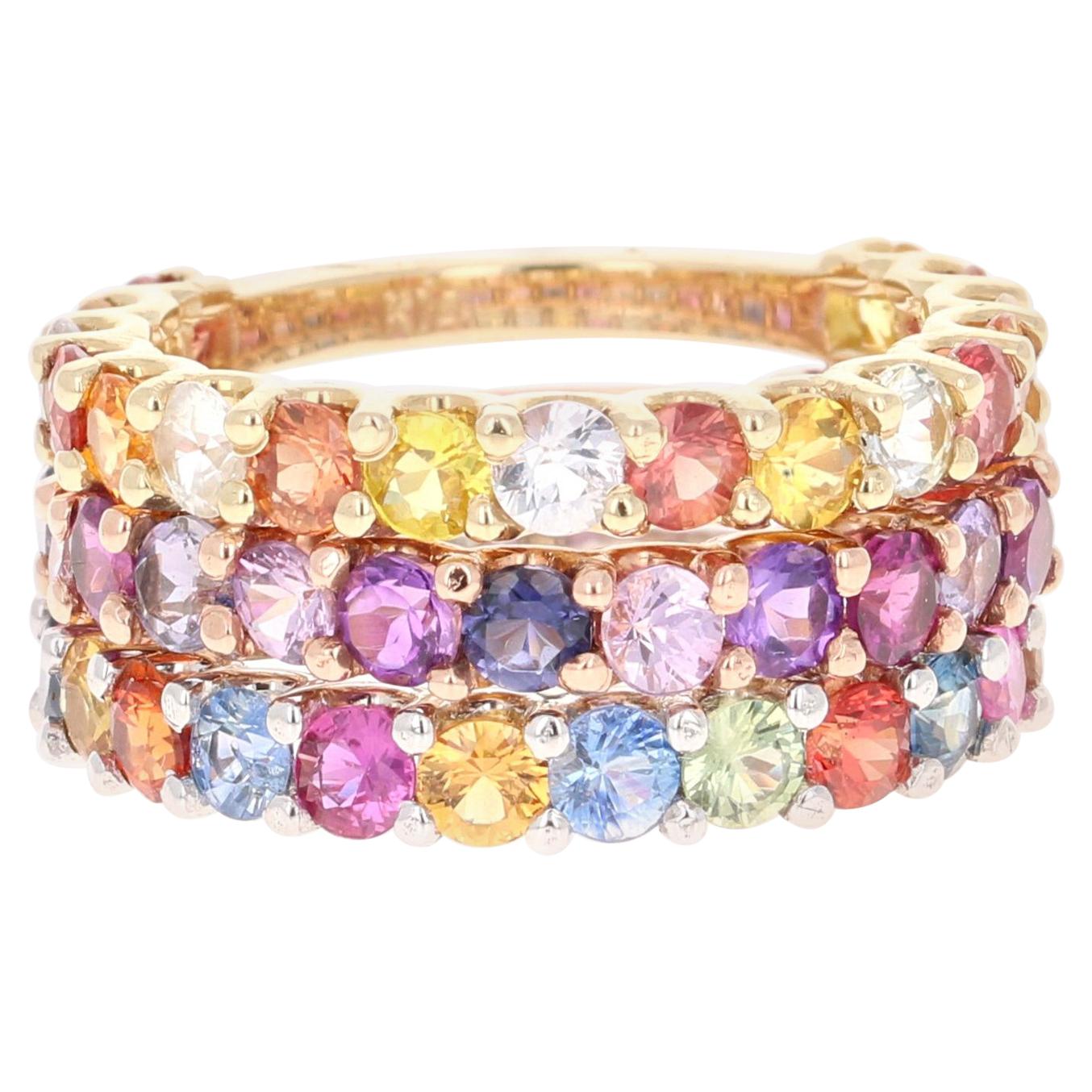 Multi Color Sapphire Stackable Band 14 Karat White Gold For Sale at 1stDibs