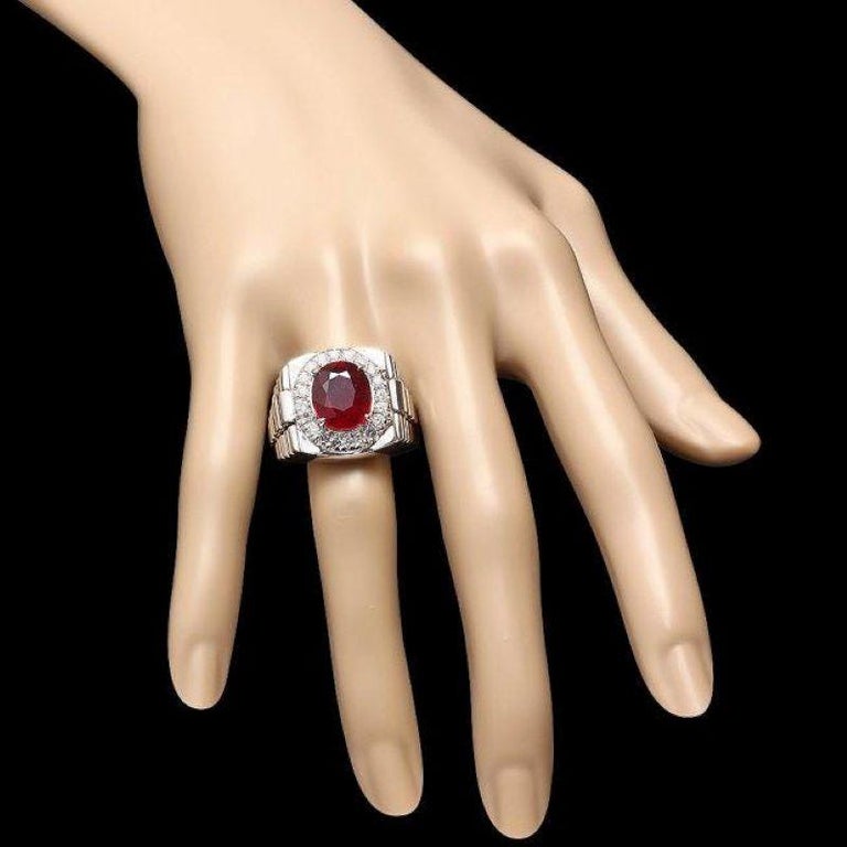 7.70Ct Natural Red Ruby and Diamond 14k Solid White Gold Men's Ring For ...