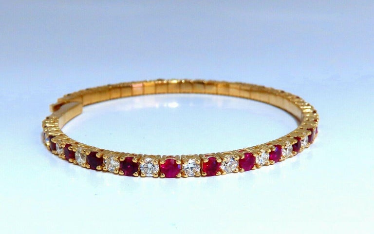 7.80 Carat Natural Round Cut Ruby Diamonds Bangle Bracelet 14 Karat ...