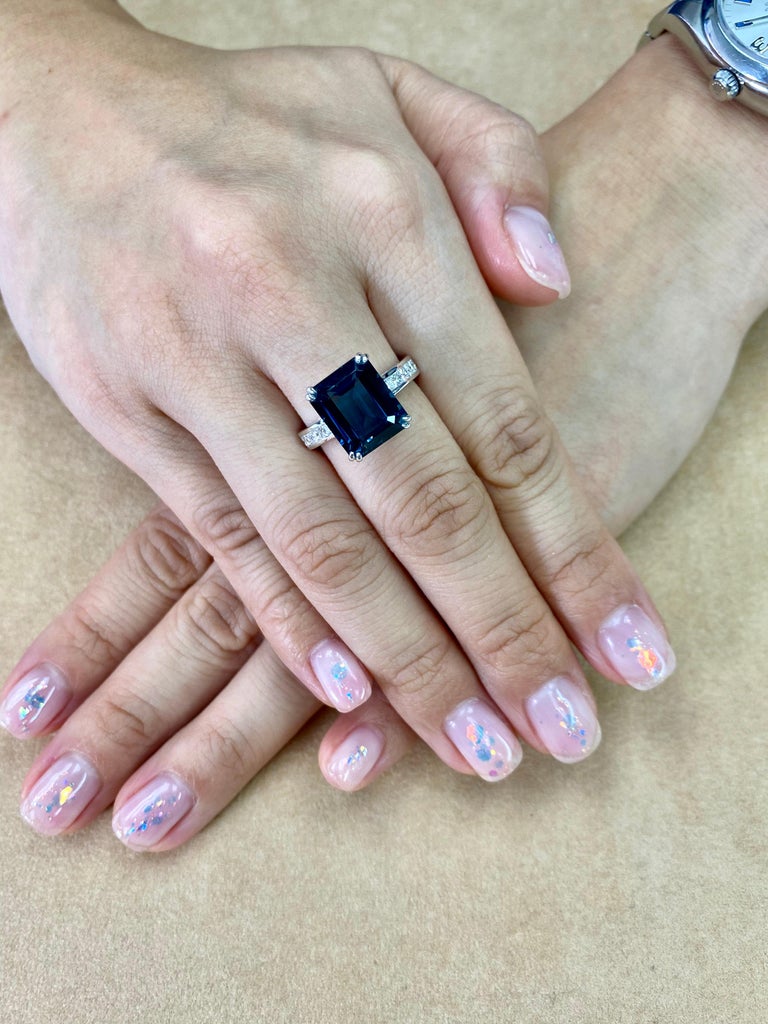 7.81 Carat Emerald Step Cut London Blue Topaz and Diamond Cocktail Ring ...