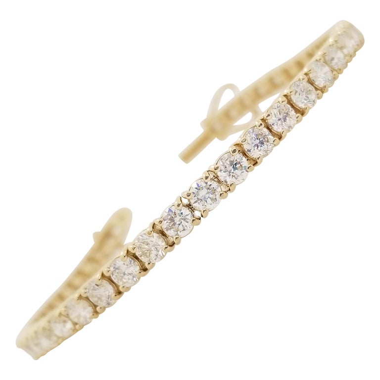 7.80 Carat Round Brilliant Cut Diamond Tennis Bracelet 14 Karat Yellow Gold at 1stDibs