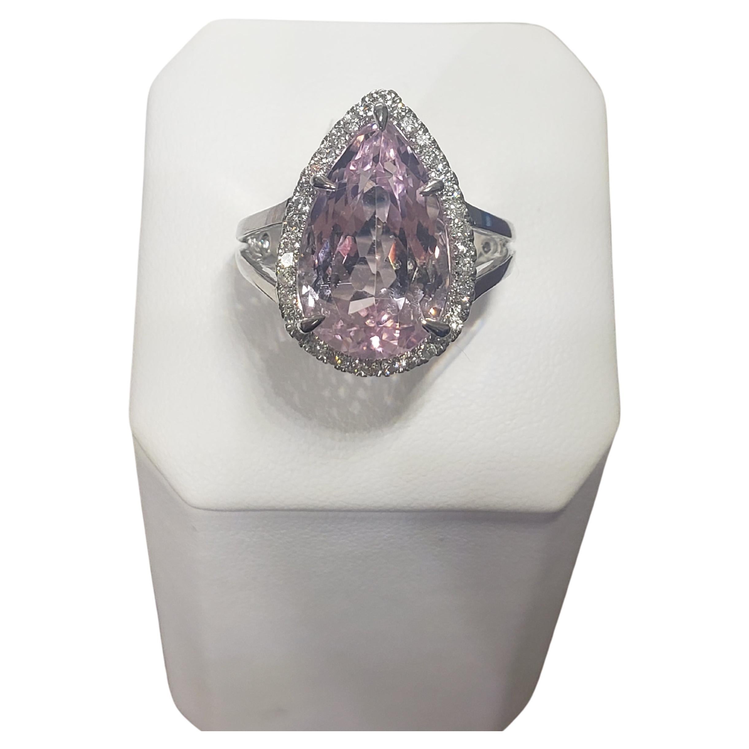 14k Yellow Gold Radiant Cut 5 Ct Natural Kunzite .5 Ct Diamond Ring For ...