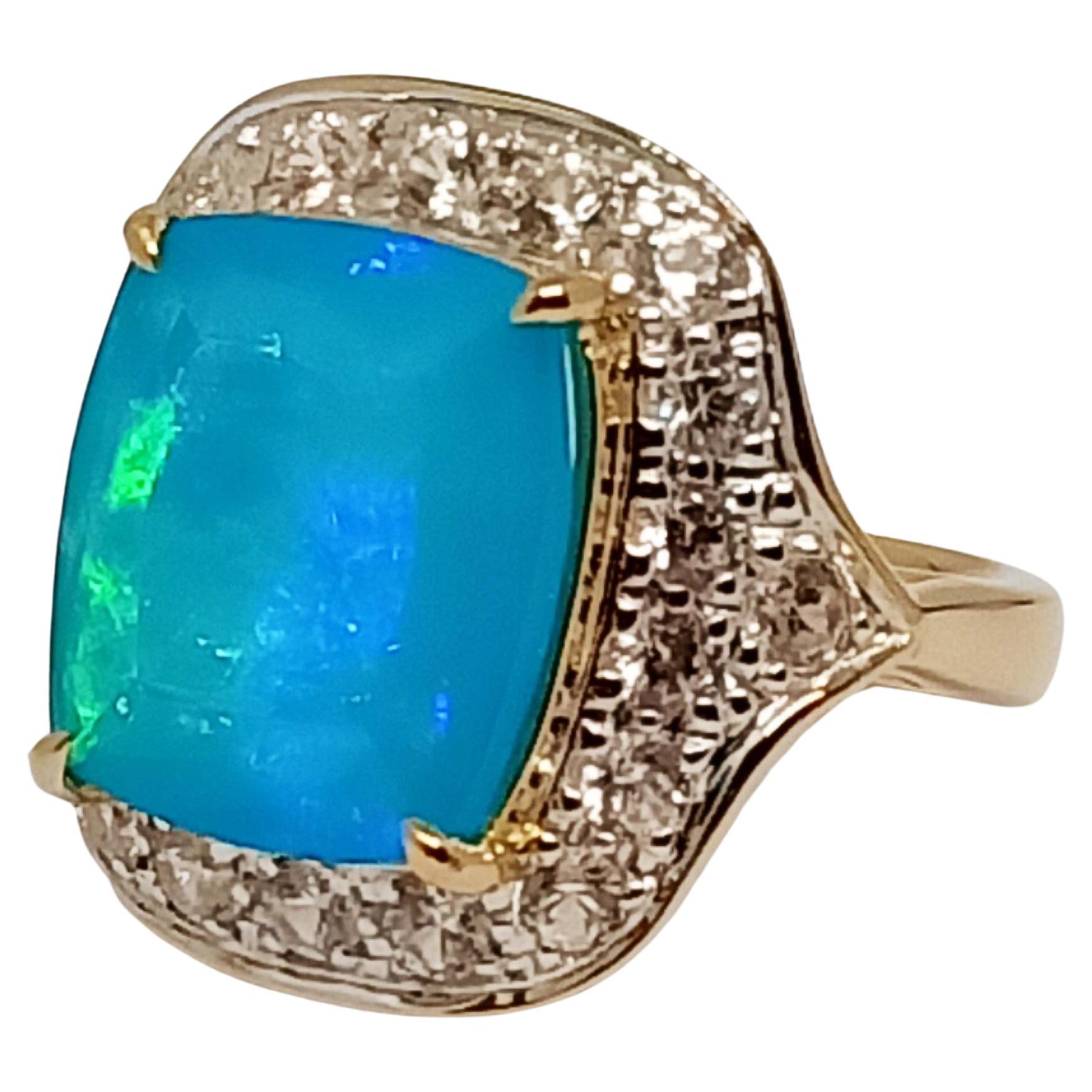 7.12 cts. Blue Opal ring Sterling Silver in 18K Gold Plated. For Sale ...