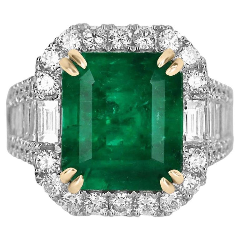 7.85tcw AAA+ Emerald and Diamond Statement Ring 18K For Sale at 1stDibs