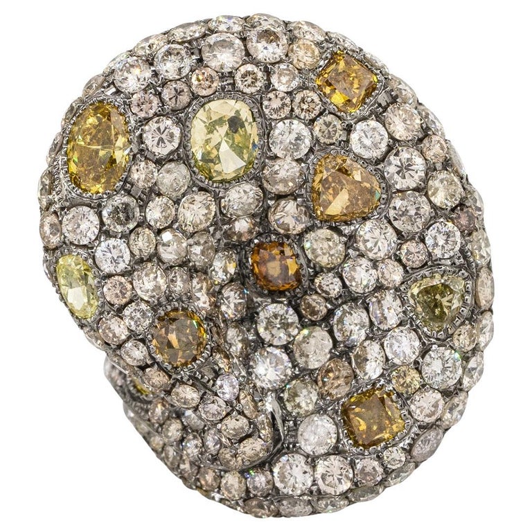 7.86 Carat Multi Colored Diamond Pave Freeform Ring 18 Karat in Stock ...