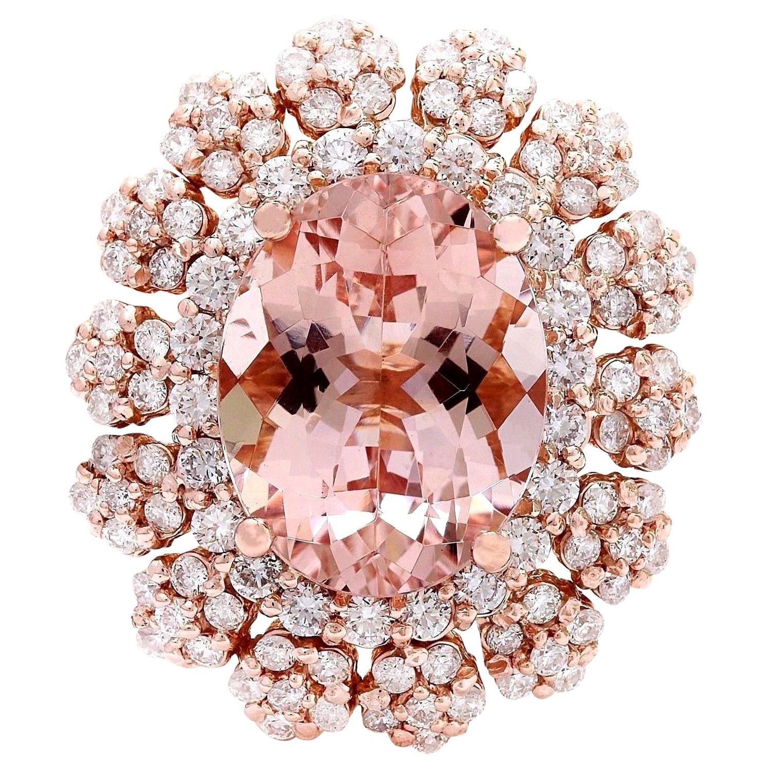 6.75 Carat Exquisite Natural Morganite and Diamond 18 Karat Solid Rose ...