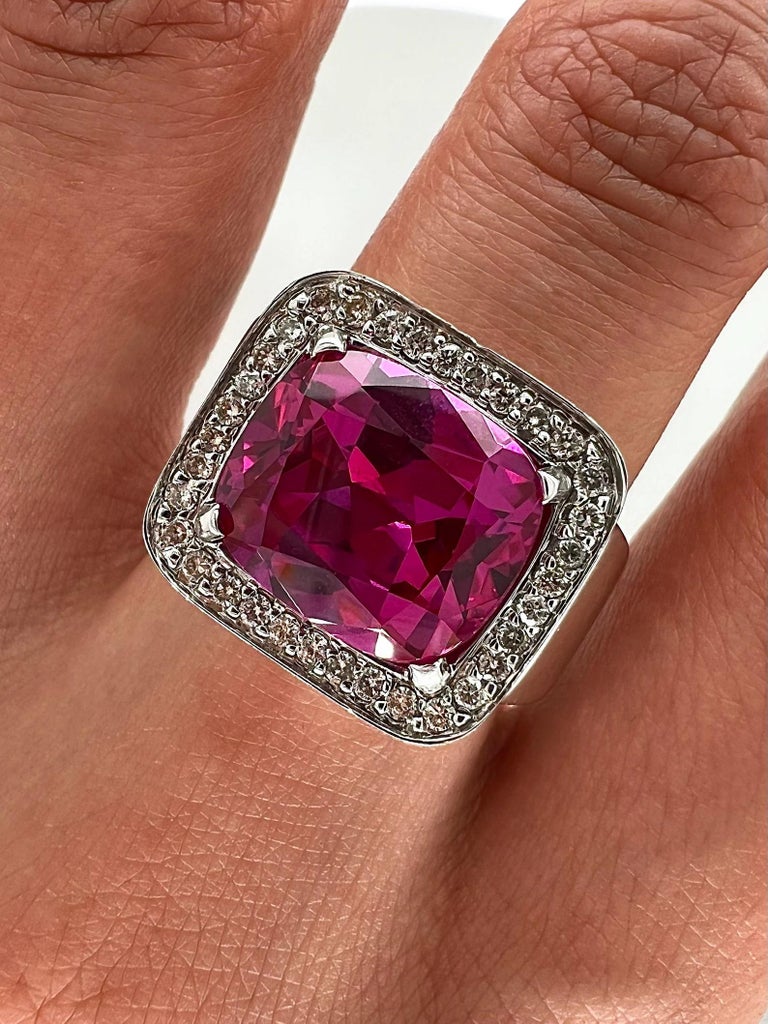 7.87 Total Carat Diamond Ring with Pink Ruby in 14k White Gold For Sale ...