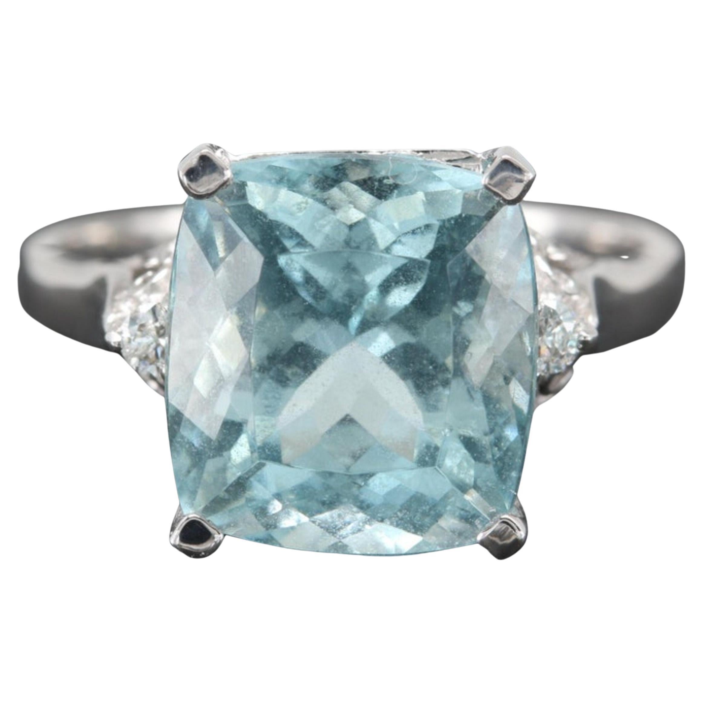 Antique Cushion Cut Aquamarine 18 Karat Gold Diamond Square Engagement ...