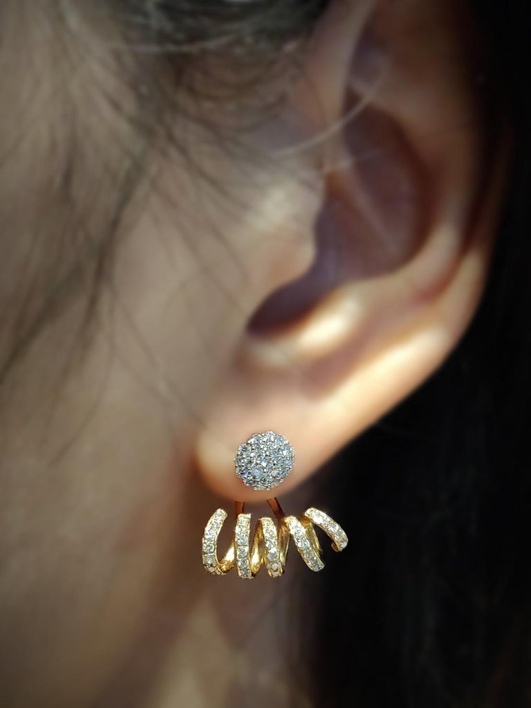Diamond Clustered 18K White Gold Studs and Twirl Diamond 18K Rose Gold Jackets For Sale at 1stDibs