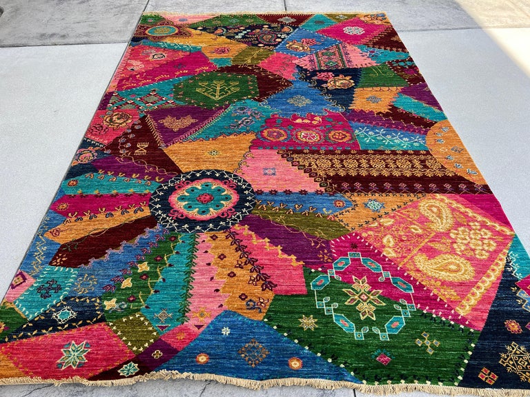 Abstract Hand-Knotted Afghan Rug Premium Hand-Spun Afghan Wool Fair ...