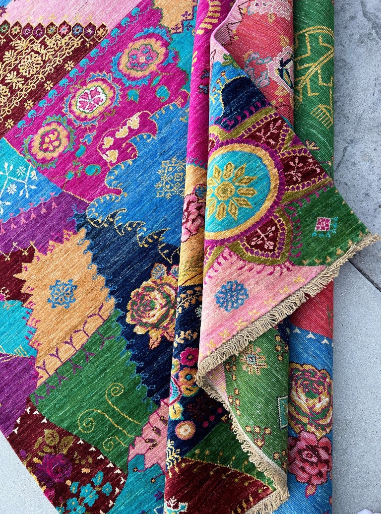 Abstract Hand-Knotted Afghan Rug Premium Hand-Spun Afghan Wool Fair ...